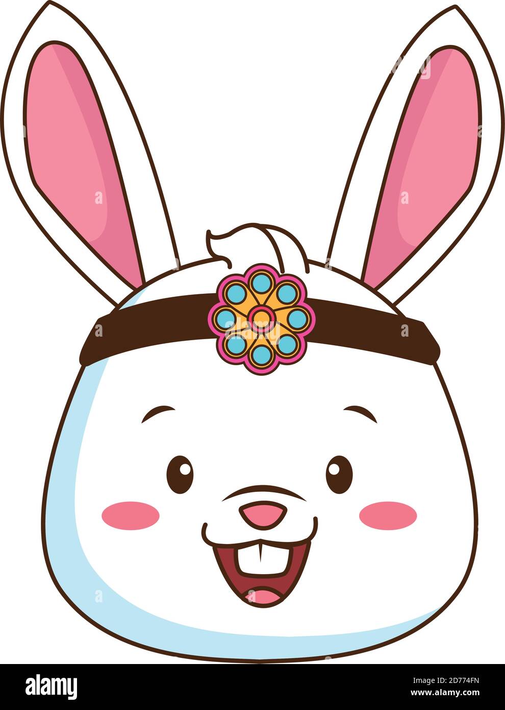 chinese rabbit animal head with flower character vector illustration ...