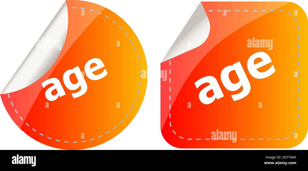 age word on stickers button set, label Stock Photo - Alamy