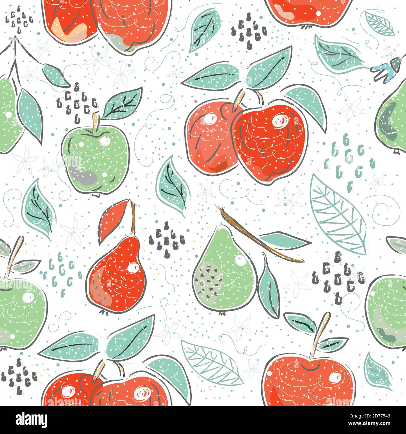 Cute Seamless Pattern with Apples. Scandinavian Hand Drawn Style ...