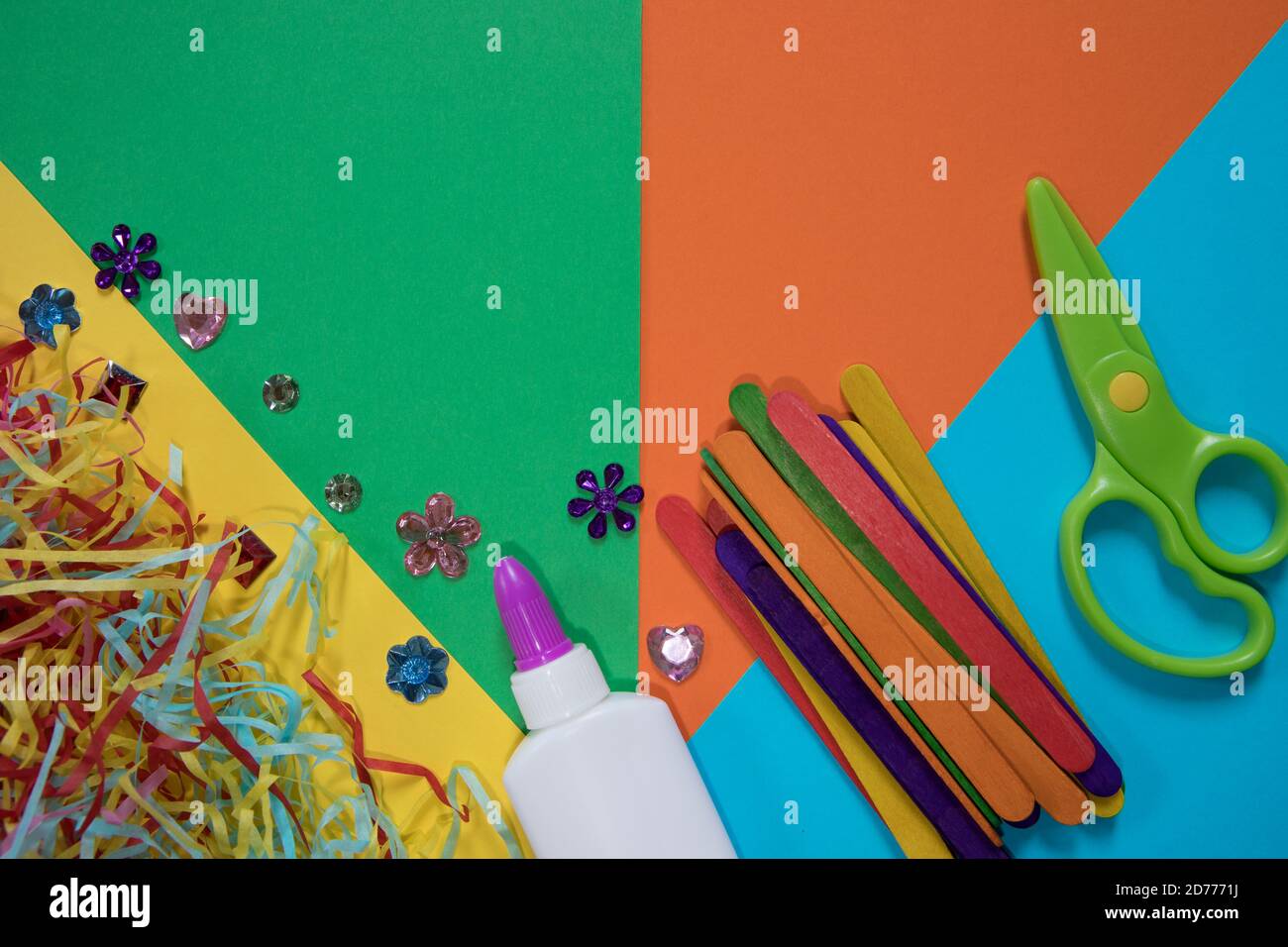 Arts and craft flat lay with craft materials. Back to school background ...