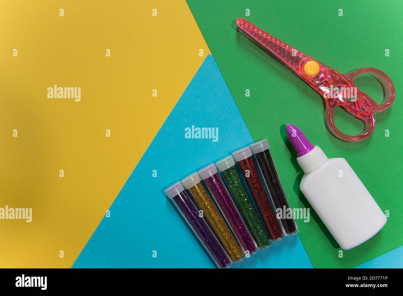 Arts and craft flat lay with craft materials. Back to school background ...