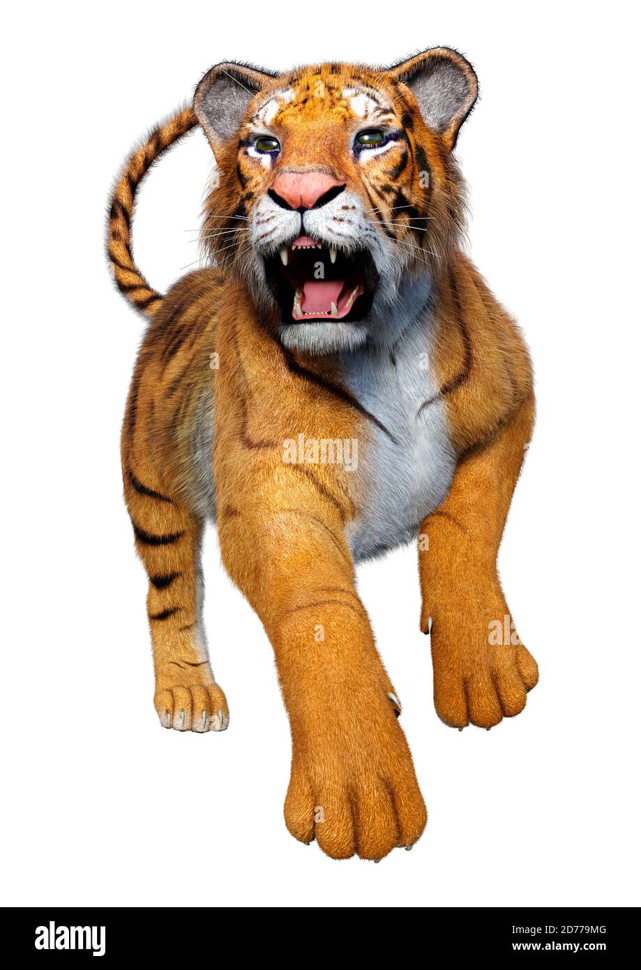 3D rendering of a big cat tiger isolated on white background Stock ...