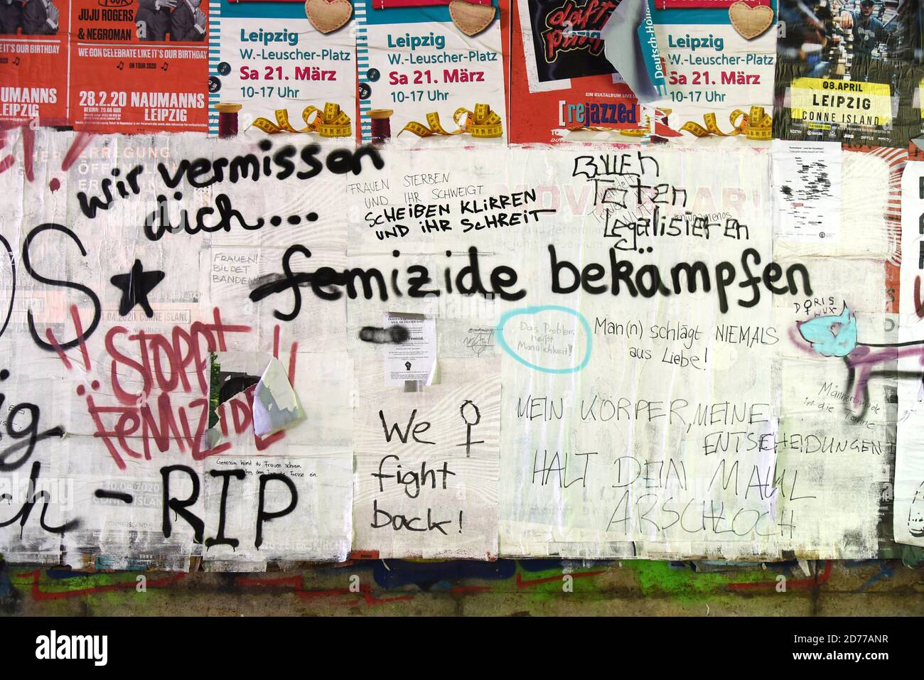 10 July 2020, Saxony, Leipzig: Graffiti and house wall covered with ...