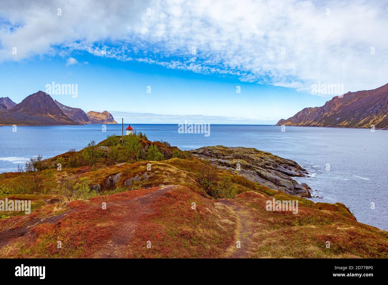 The landscape view of Senja Island from Husoy village in Norway Stock ...