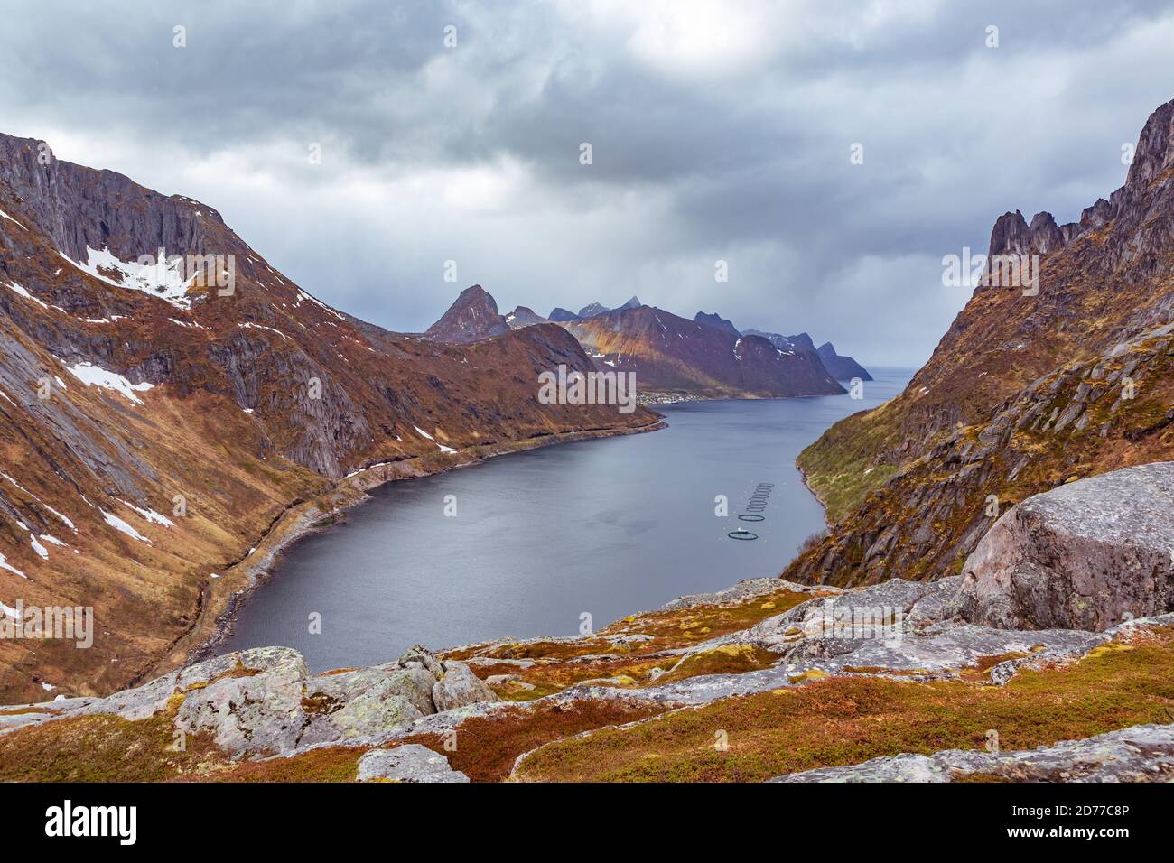 The landscape view of Senja Island from mountain Keipen in Norway Stock ...