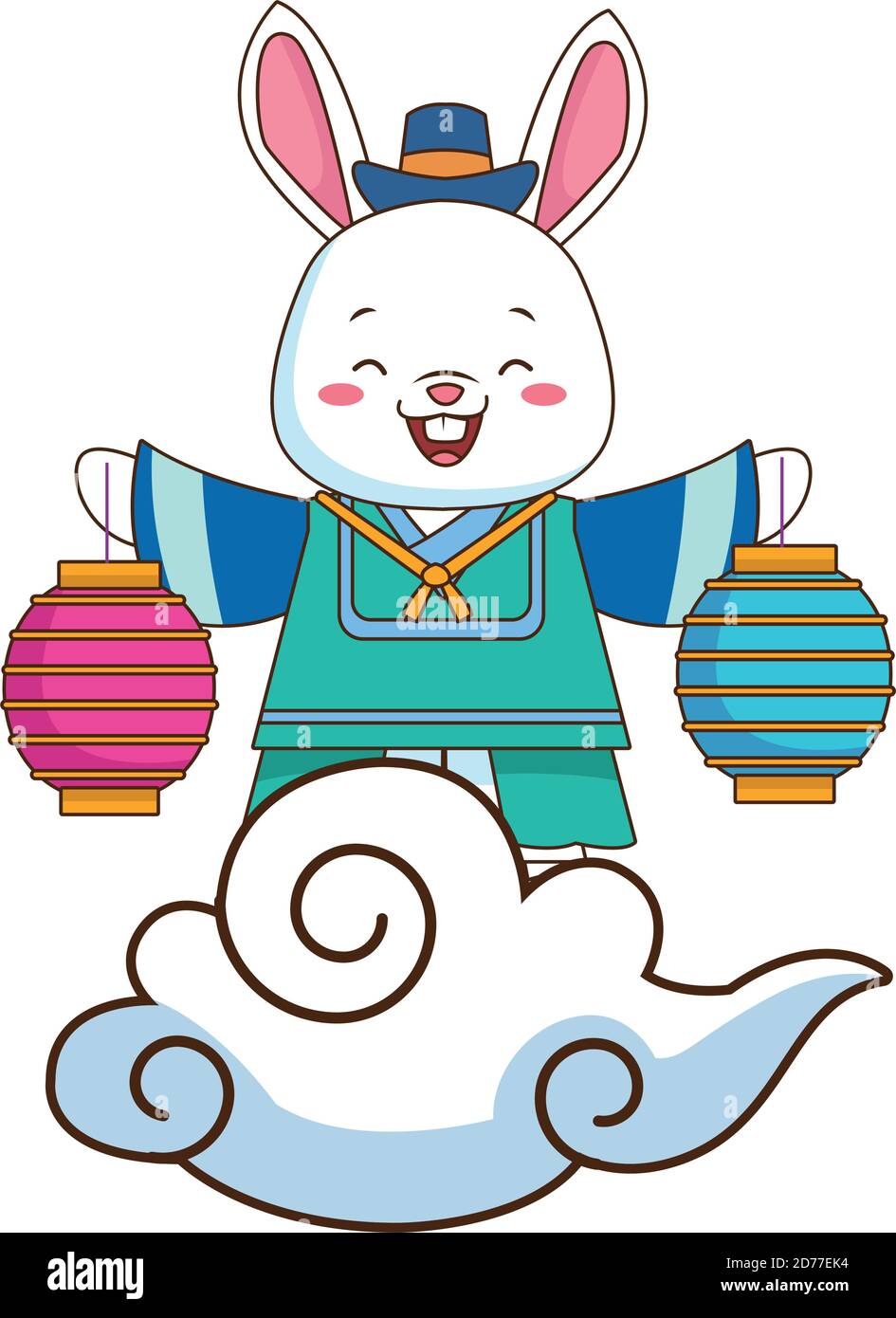 chinese rabbit animal with lanterns paper vector illustration design ...