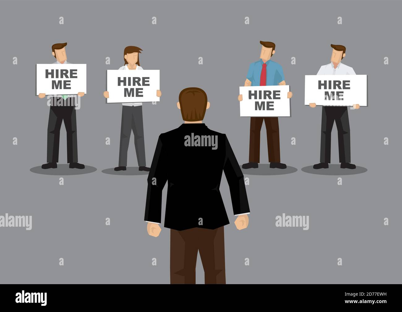 A group of job seekers holding placards that say Hire Me to potential ...
