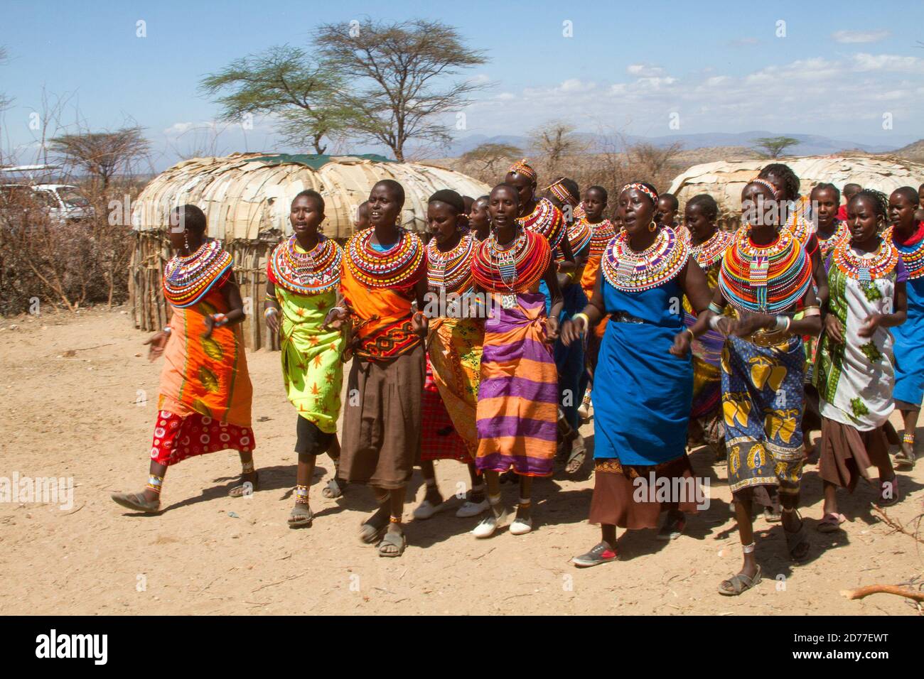 Members of the Samburu tribe in a traditional dance, Kenya. The Samburu ...