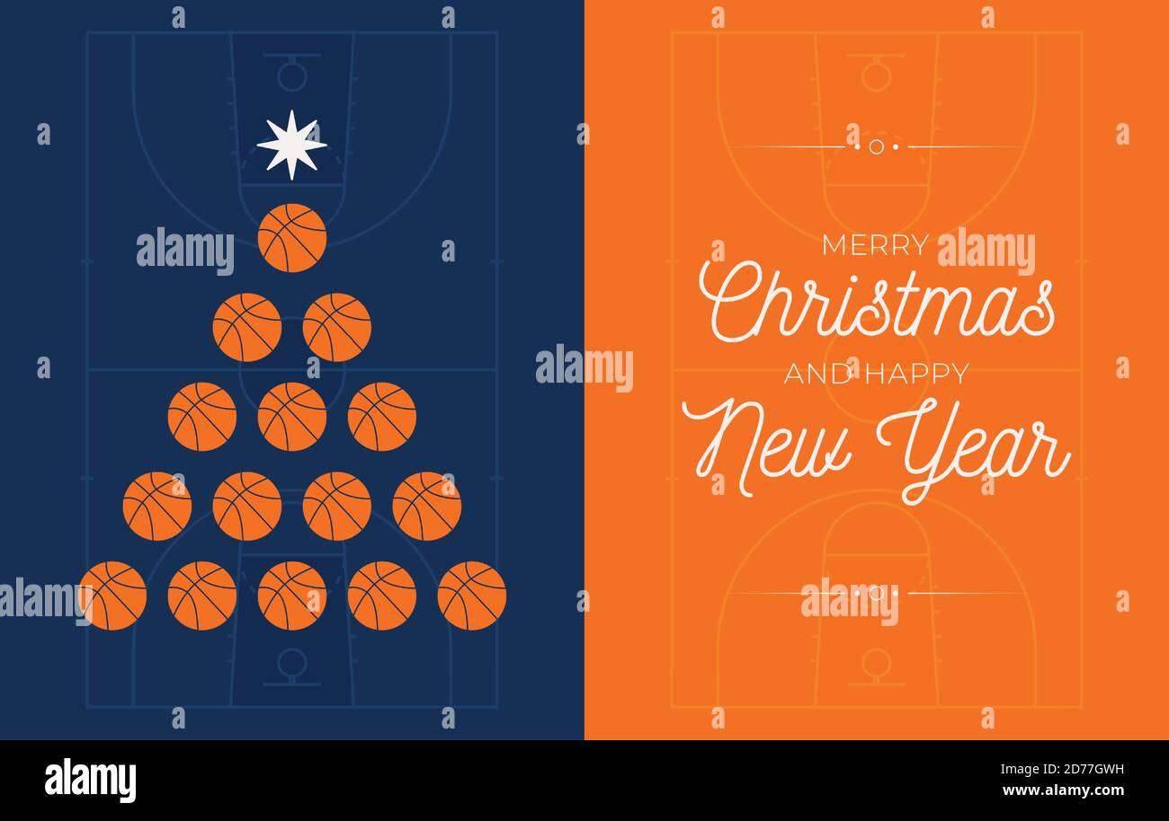 Christmas and new year greeting flat cartoon card. Creative Xmas tree ...