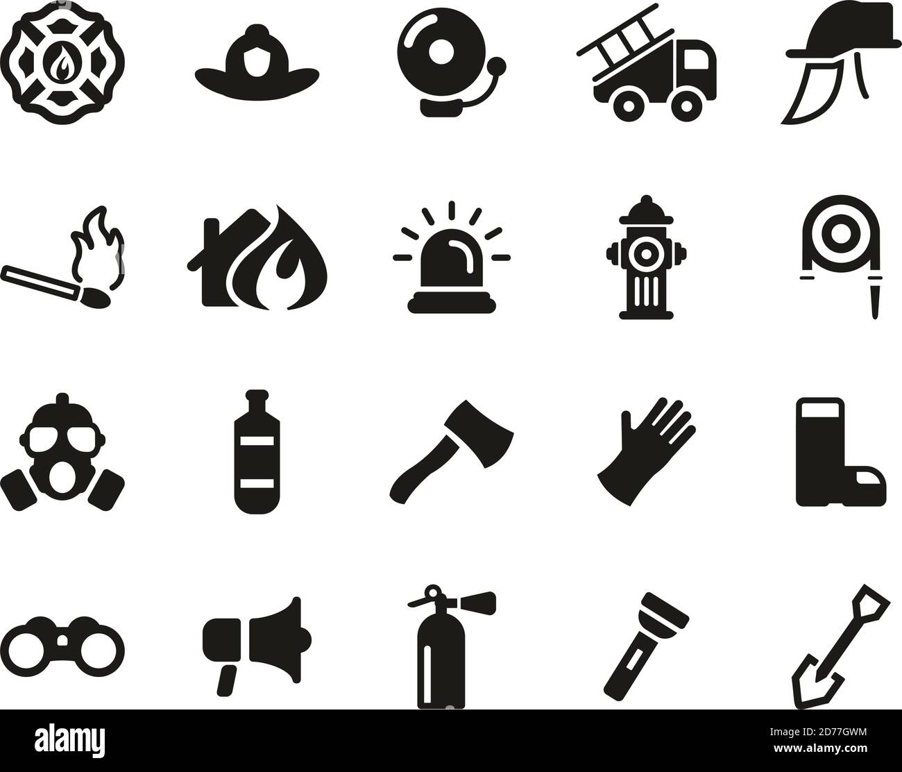 Firefighter & Firefighter Equipment Icons Black & White Set Big Stock ...