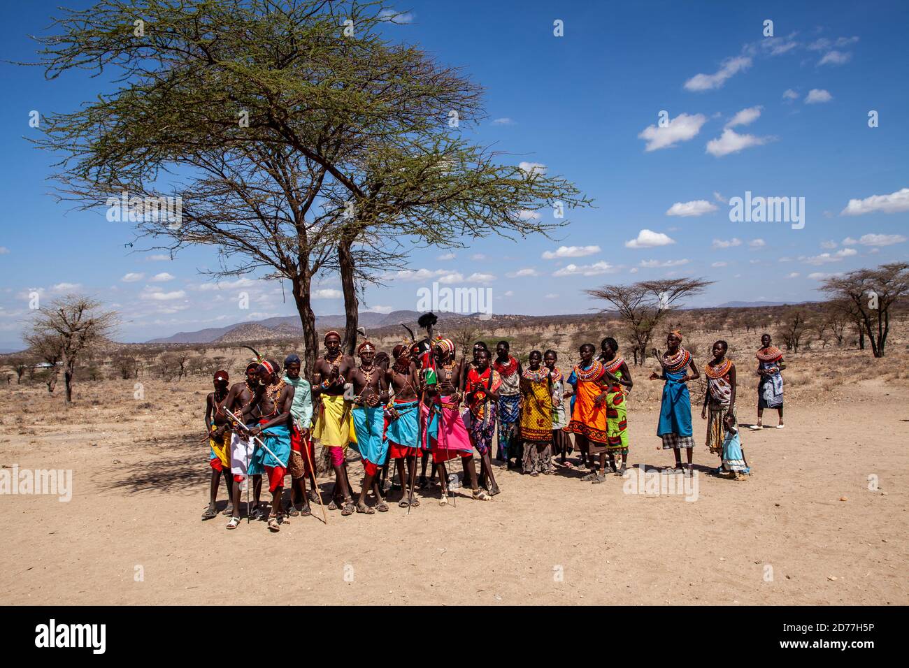 Members of the Samburu tribe in a traditional dance, Kenya. The Samburu ...