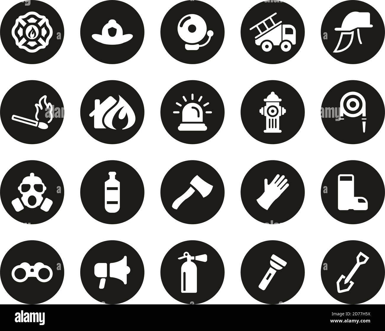 Firefighter & Firefighter Equipment Icons White On Black Flat Design ...