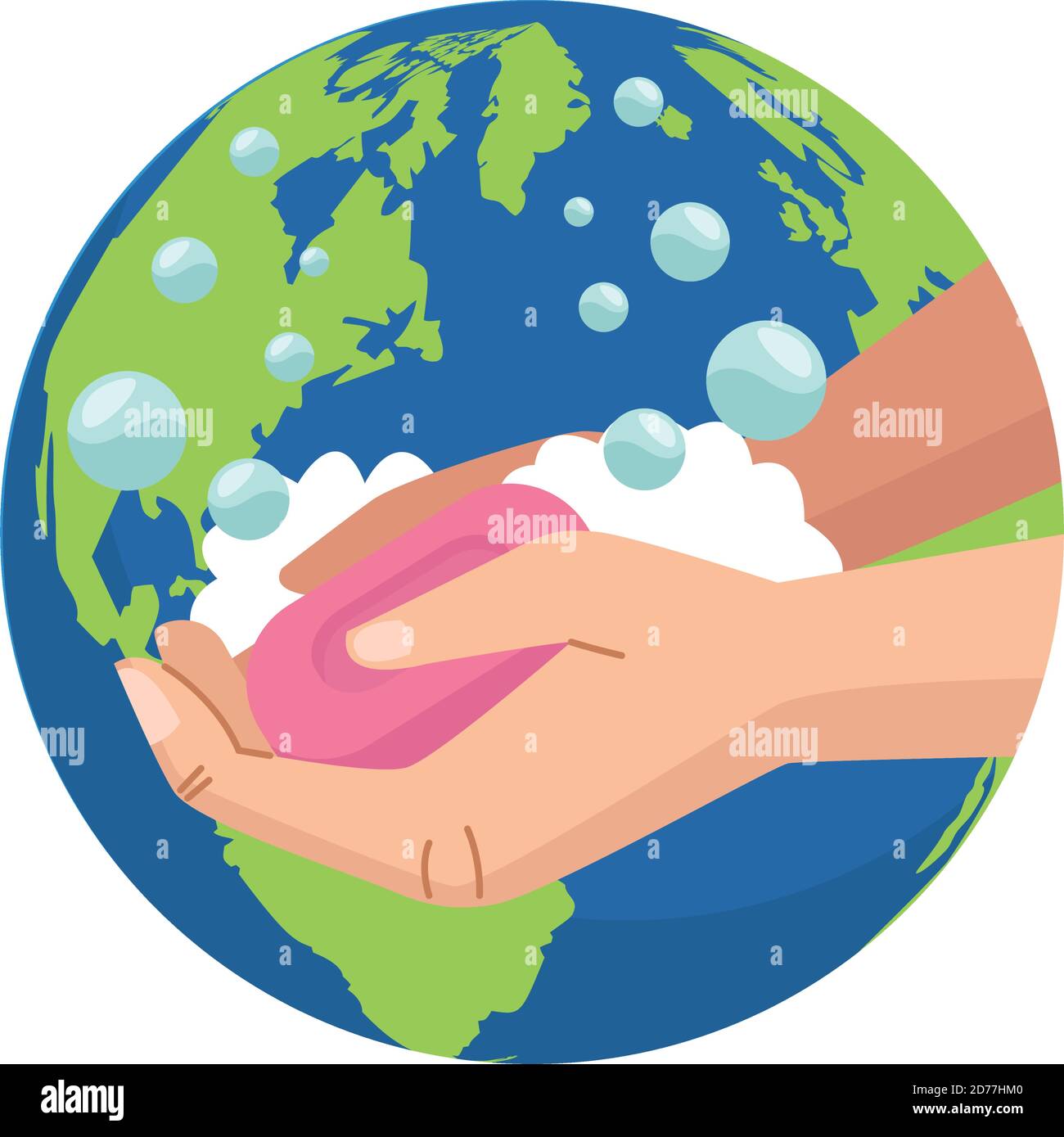 hands washing cleaning with soap bar and earth planet vector ...