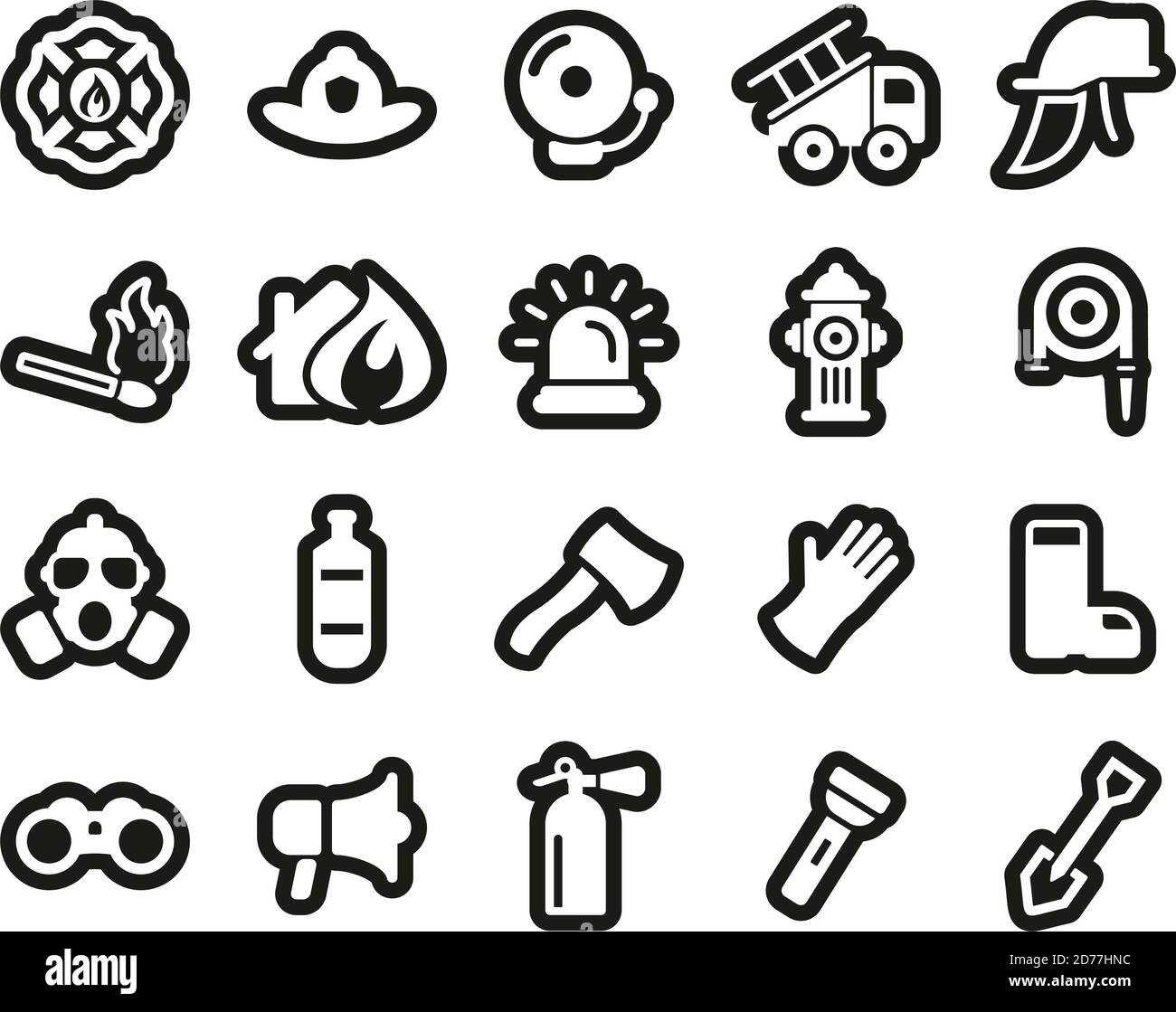 Firefighter & Firefighter Equipment Icons White On Black Sticker Set ...
