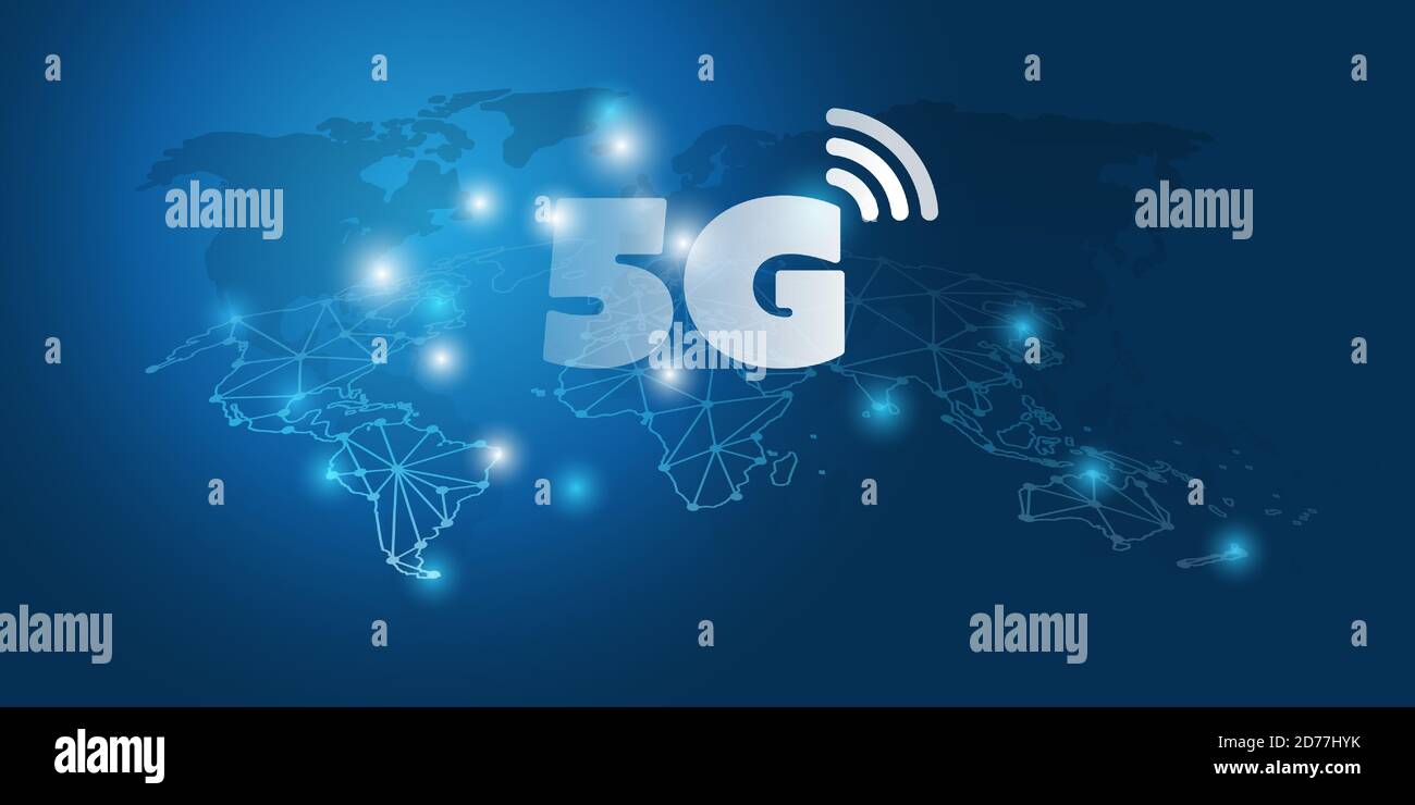 Futuristic Global 5G Mobile Networks Concept with Cluster of Glowing ...