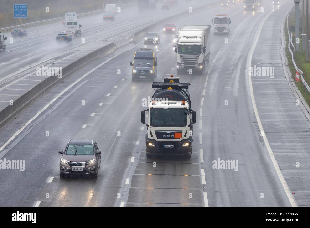 Essex, UK. 21st October 2020. Bad weather causes problems for drivers ...