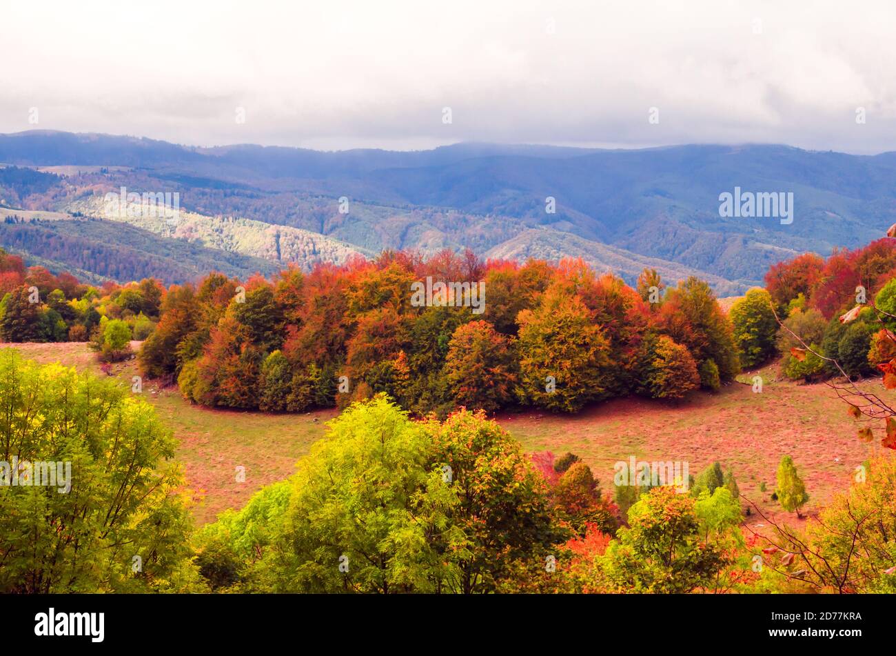 Fall landscape in the mountains. Mountain autumn scene with colorful ...