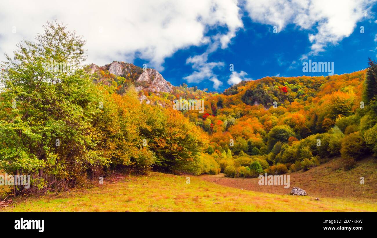 Fall landscape in the mountains. Mountain autumn scene with colorful ...