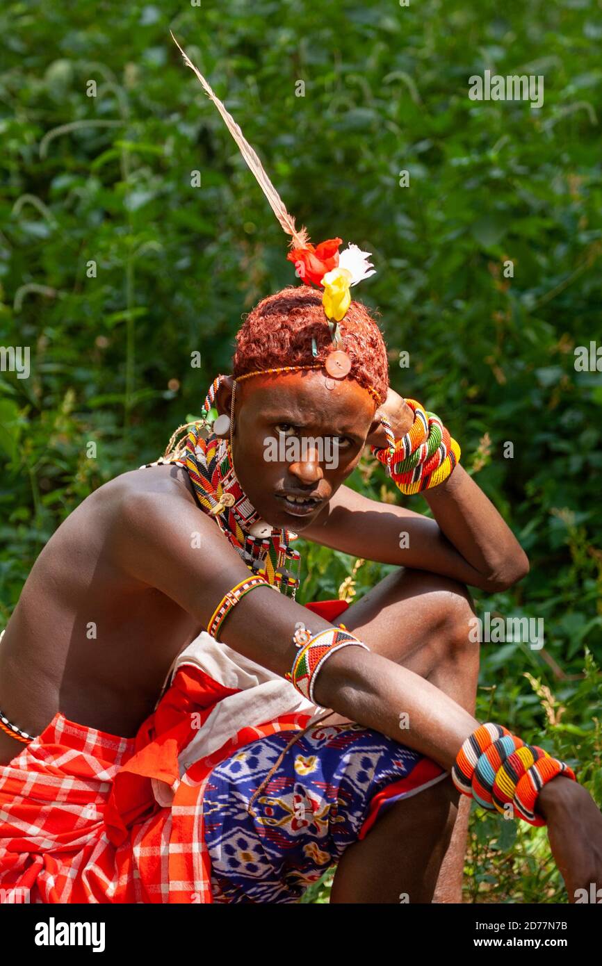 Young man of the Samburu tribe. The Samburu are a Nilotic people of ...