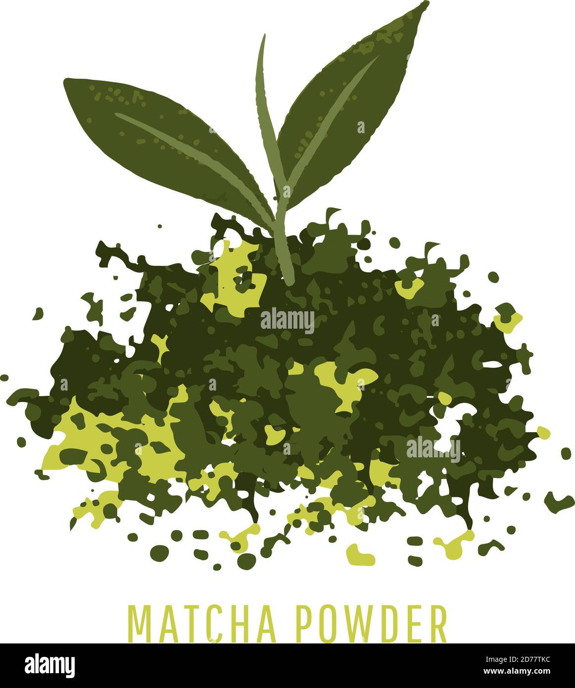 Matcha powder and green tea leaf isolated on white background. Vector ...