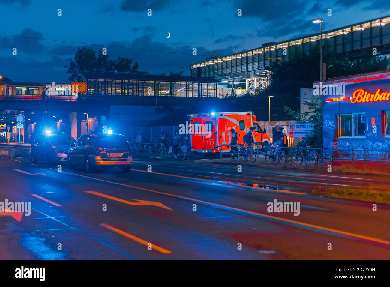 Emergency operations with ambulances and police vehicles at a train ...