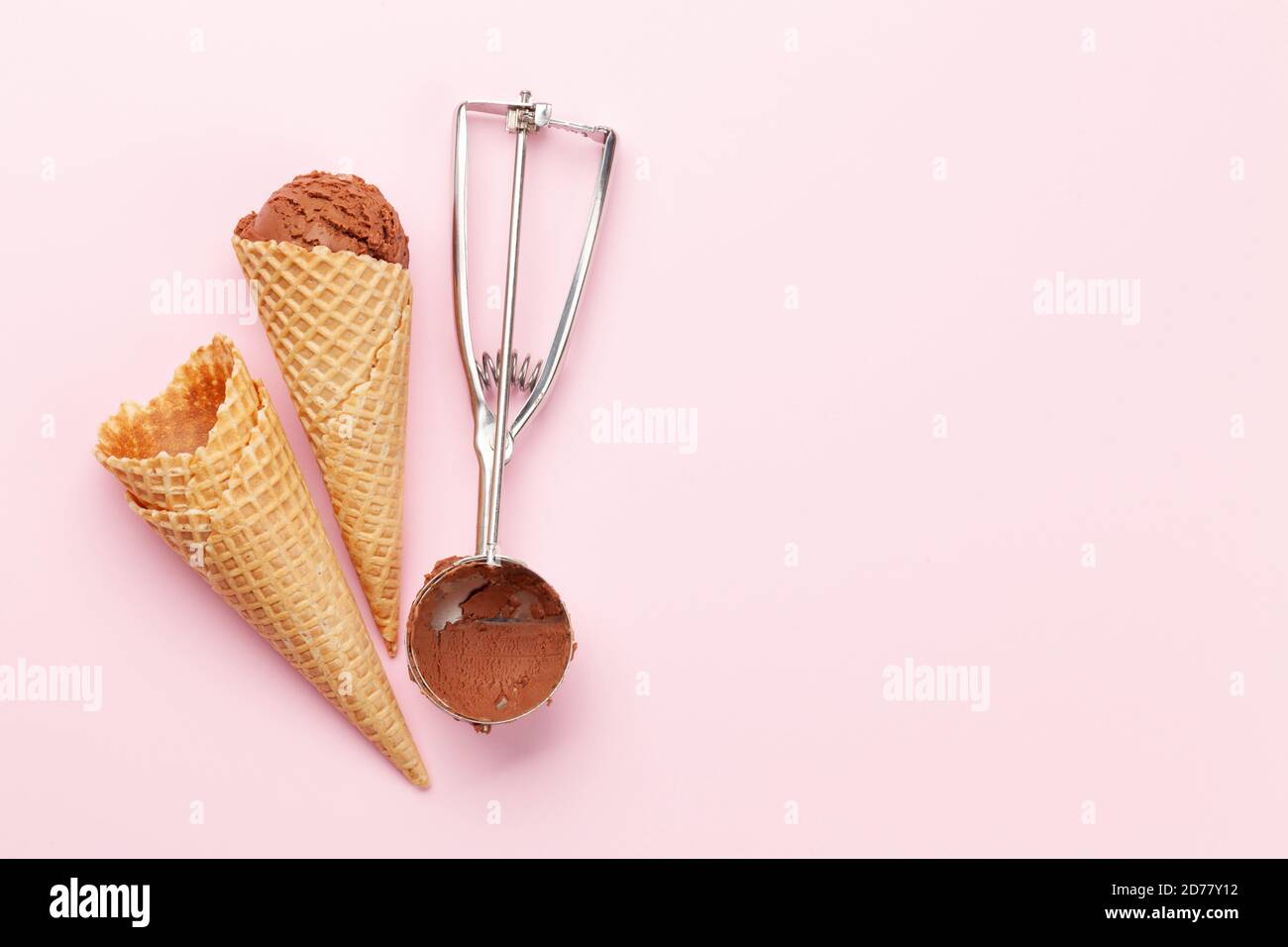 Chocolate ice cream sundae. Top view flat lay with copy space Stock ...