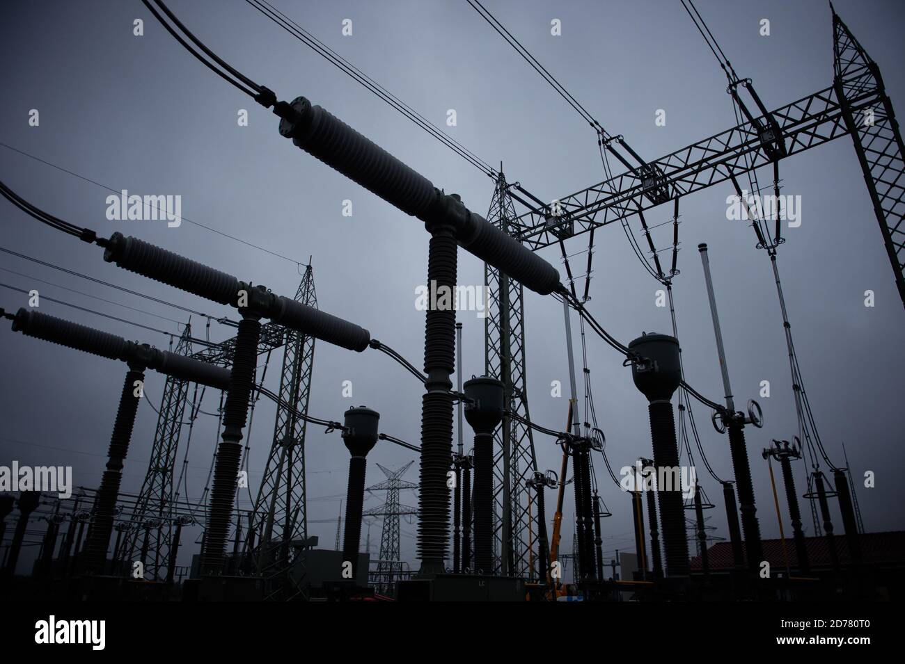 Handewitt, Germany. 21st Oct, 2020. Circuit breakers and a line gantry ...