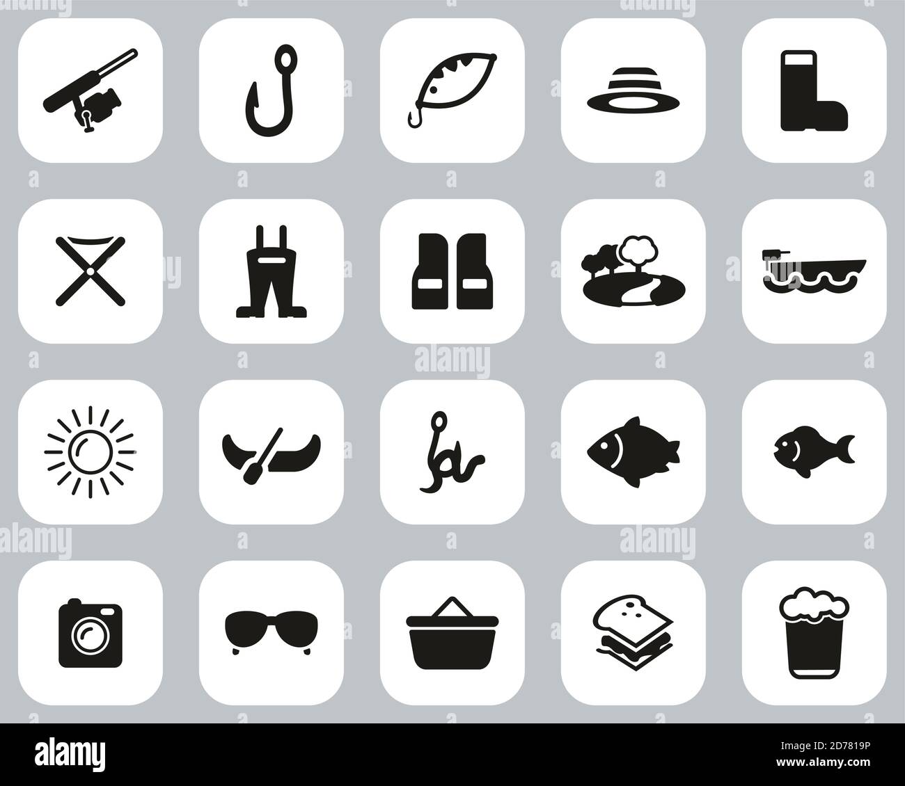 Fishing & Fishing Equipment Icons Black & White Flat Design Set Big ...