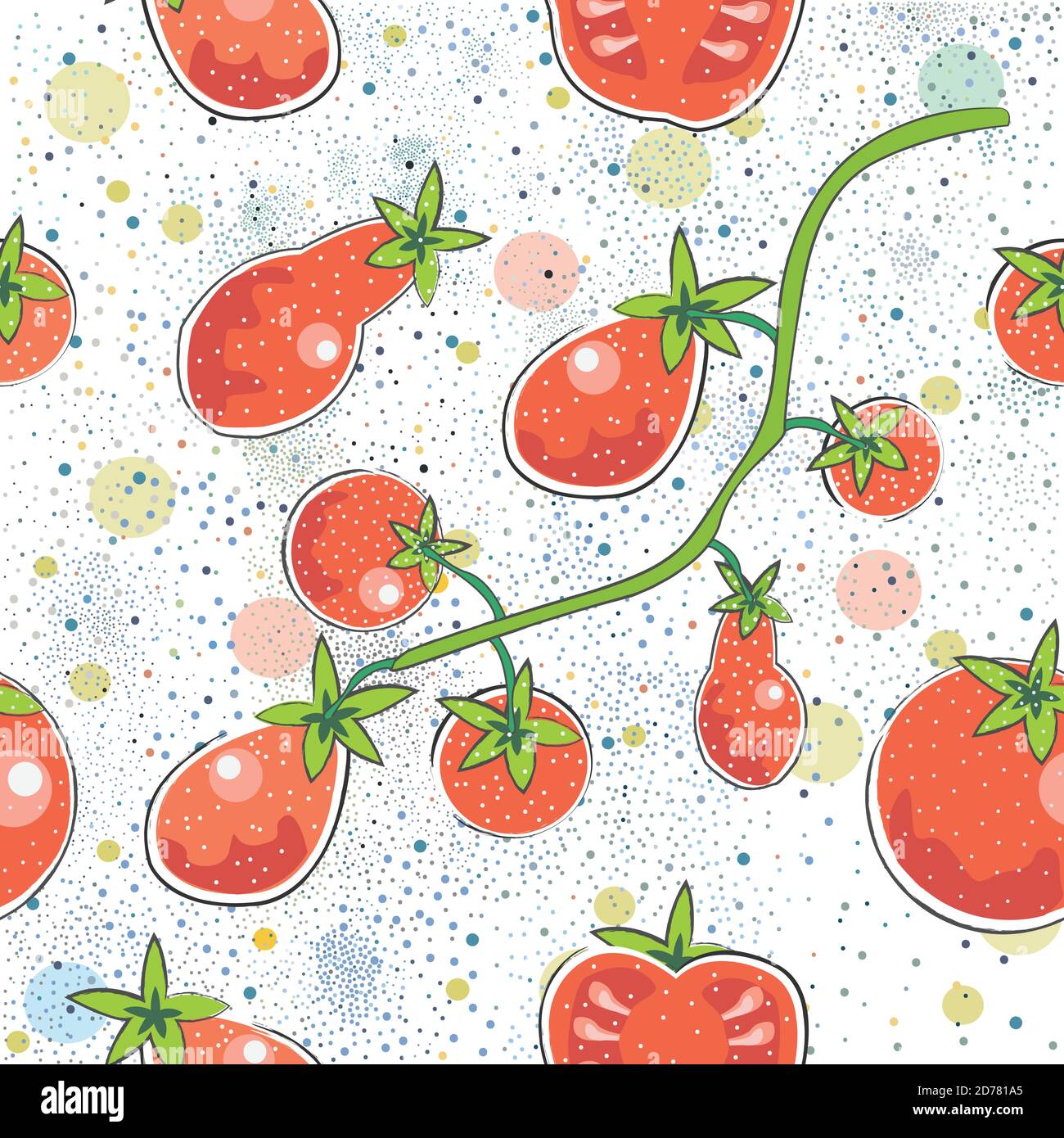 Dotted Background with colorful Tomatoes. Cartoon Design. Seamless ...