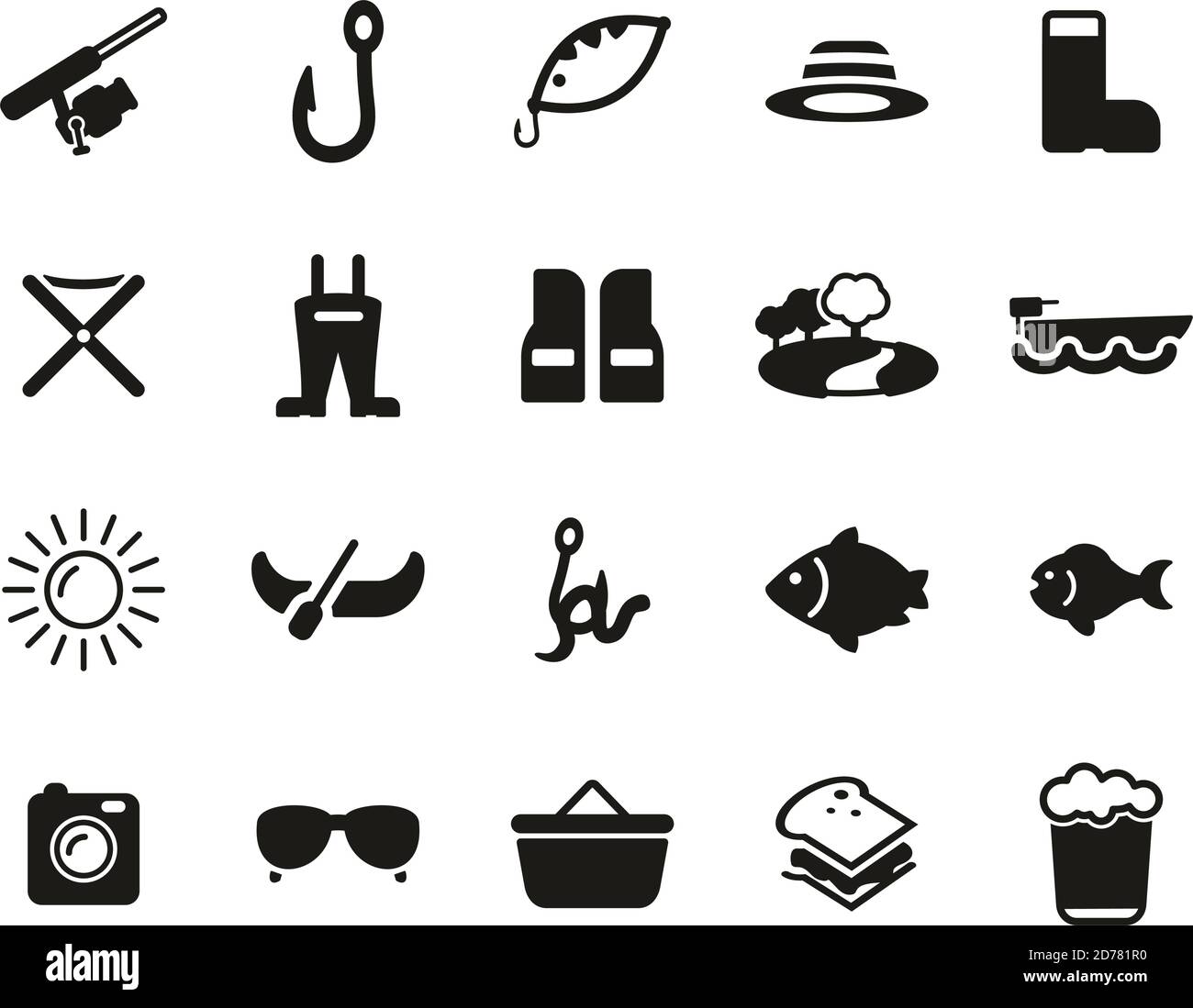 Fishing & Fishing Equipment Icons Black & White Set Big Stock Vector ...