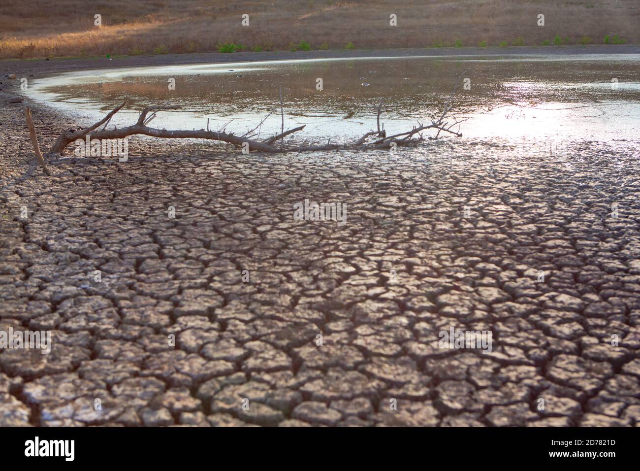 Cracked bottom of the dry lake . Natural disaster with drought Stock ...