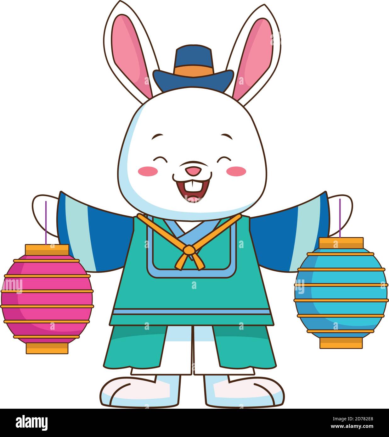 chinese rabbit animal with lanterns paper vector illustration design ...