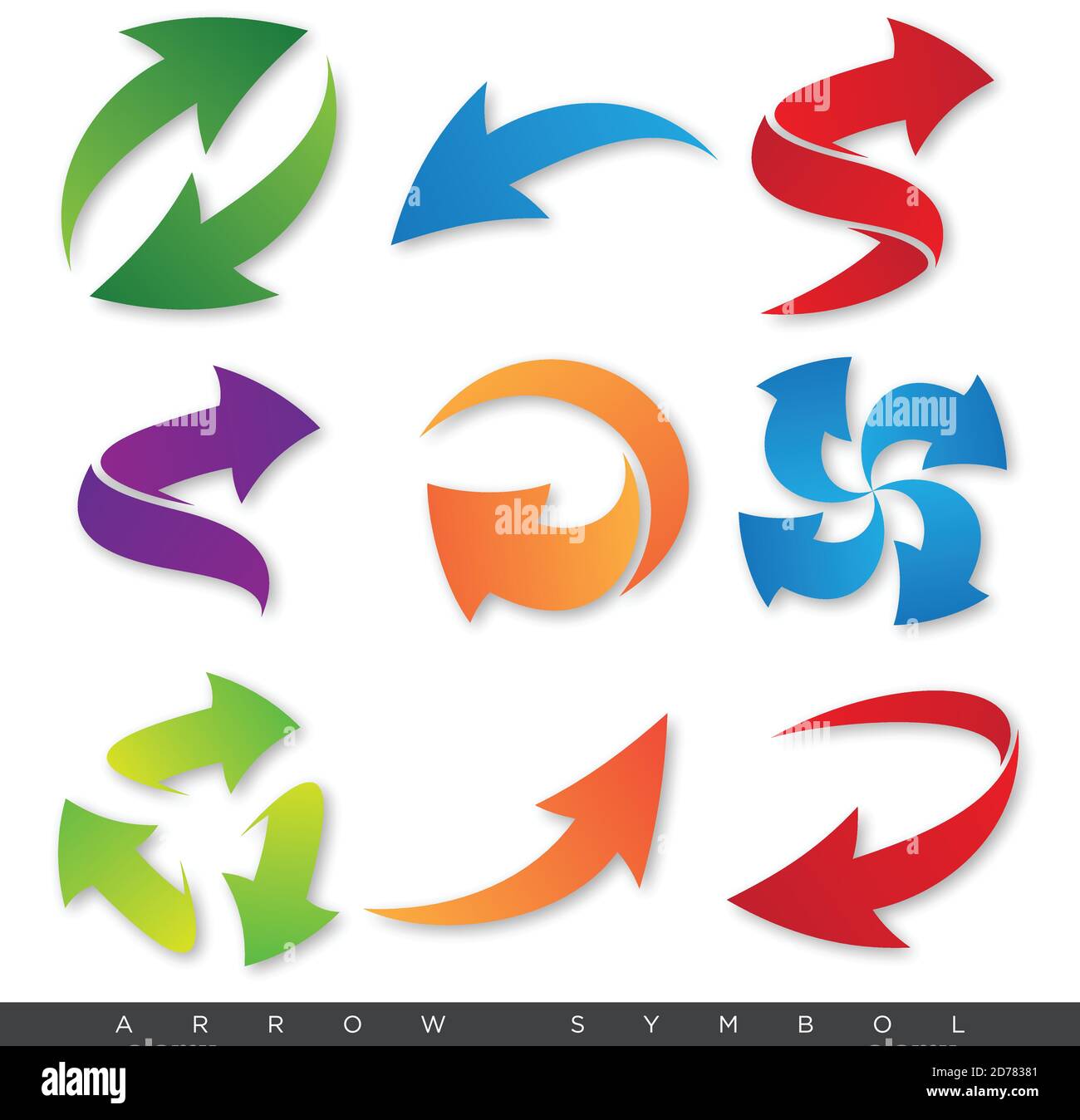 Set colorful vector arrows elements for your design with shadow. Color ...
