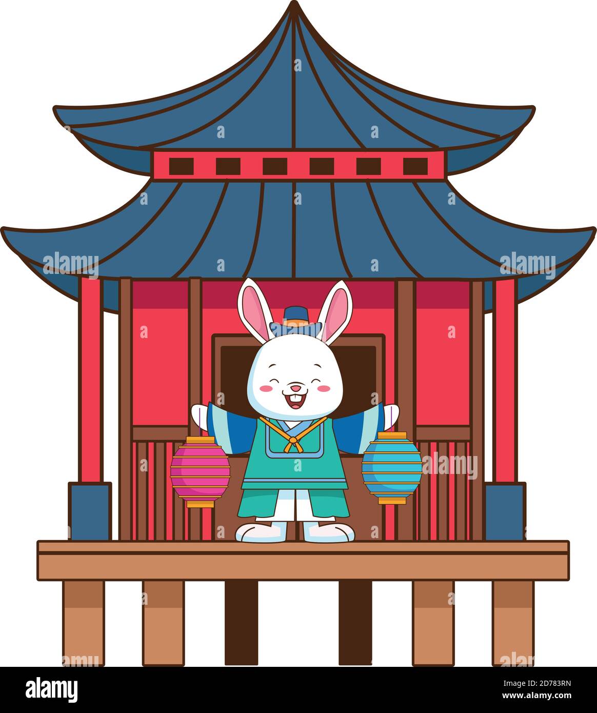 chinese rabbit animal with lanterns paper vector illustration design ...
