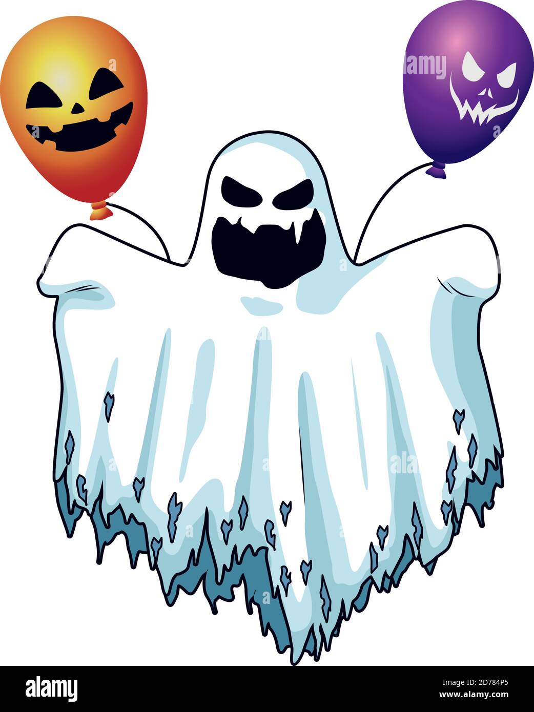 halloween ghost floating and balloons helium character icon vector ...