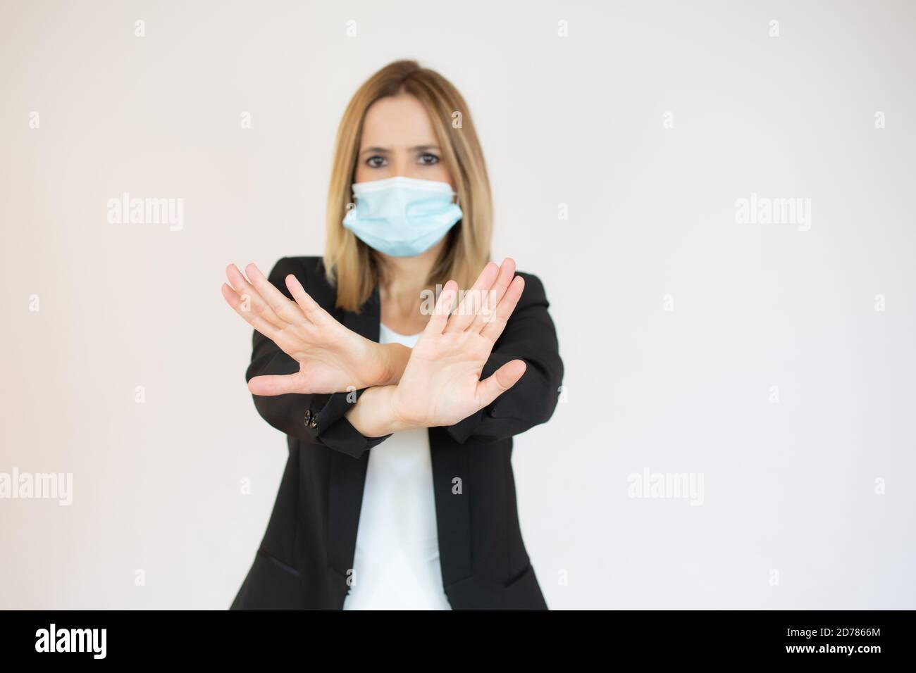 Young businesswoman making a rejection pose on a white background Stock ...