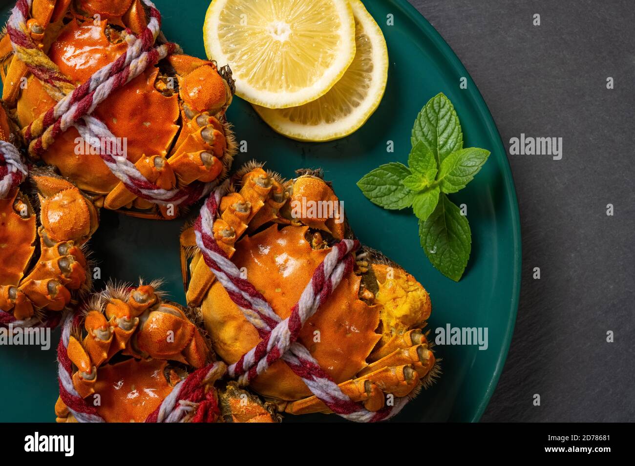 top view fresh cooked crabs horizontal composition Stock Photo - Alamy