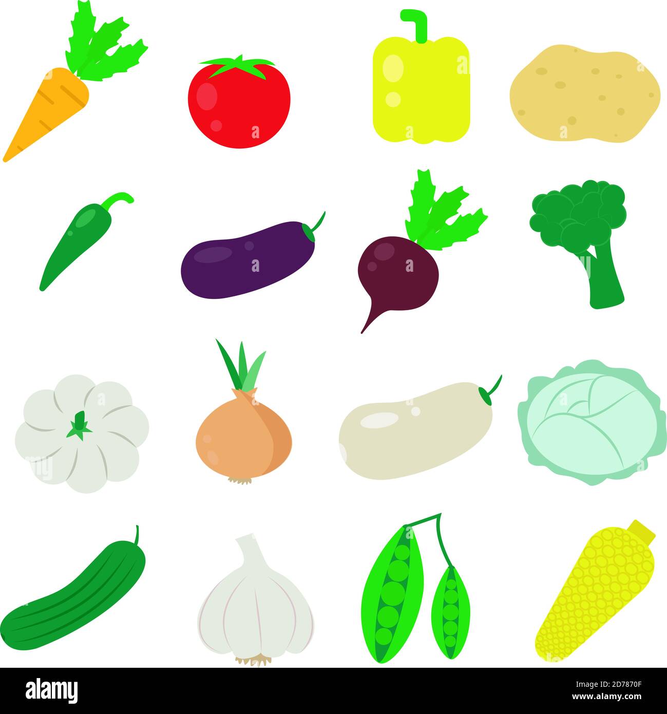 A set of Colored vegetables on a white background Stock Vector Image ...