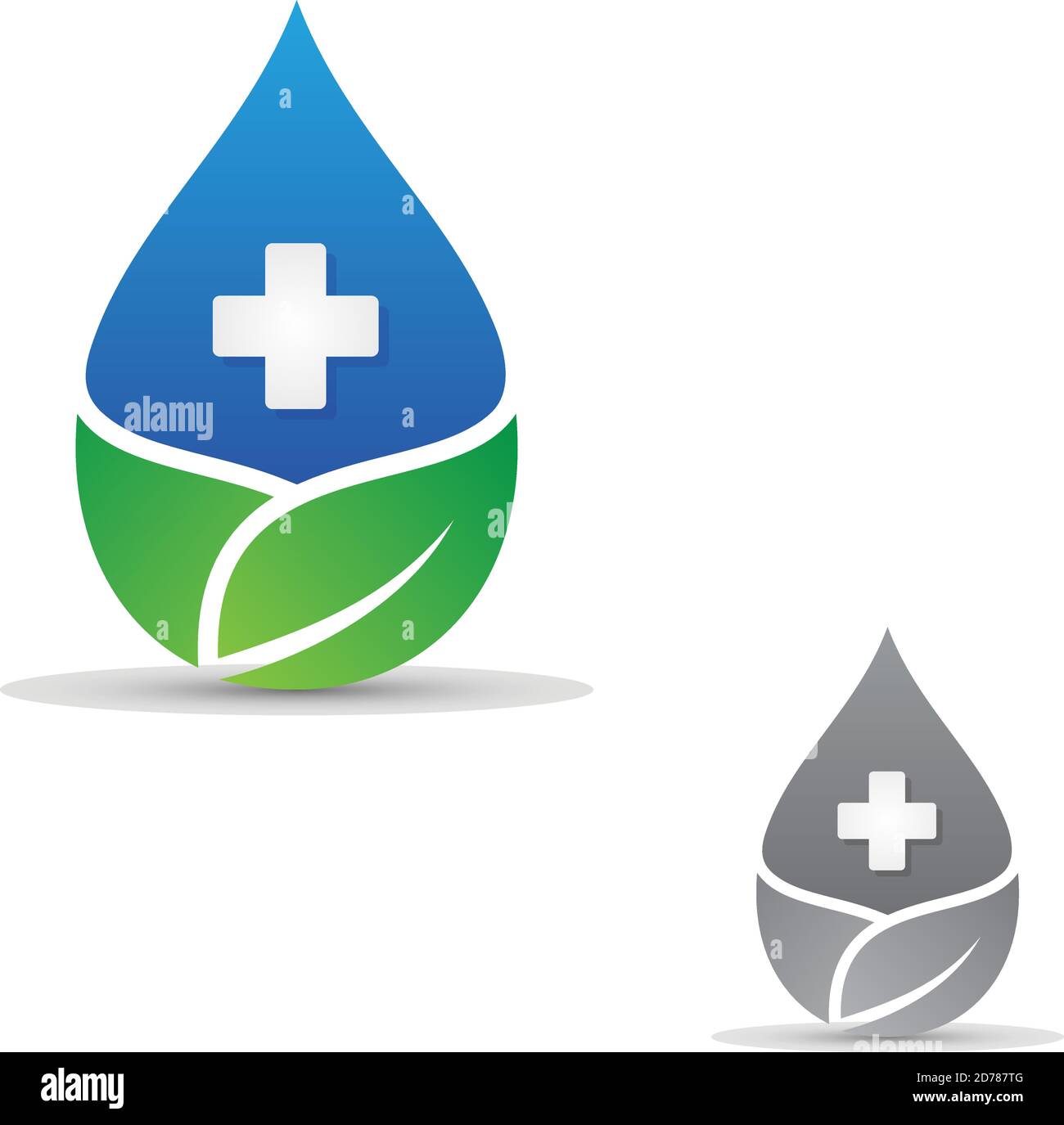Health cross symbol for medical with droplet and leaf on the white ...