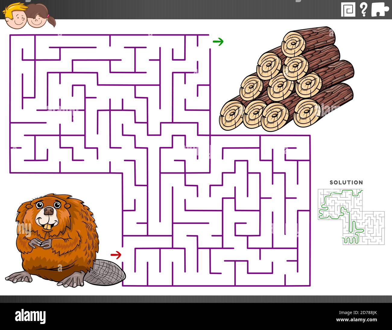 Cartoon Illustration of Educational Maze Puzzle Game for Children with ...