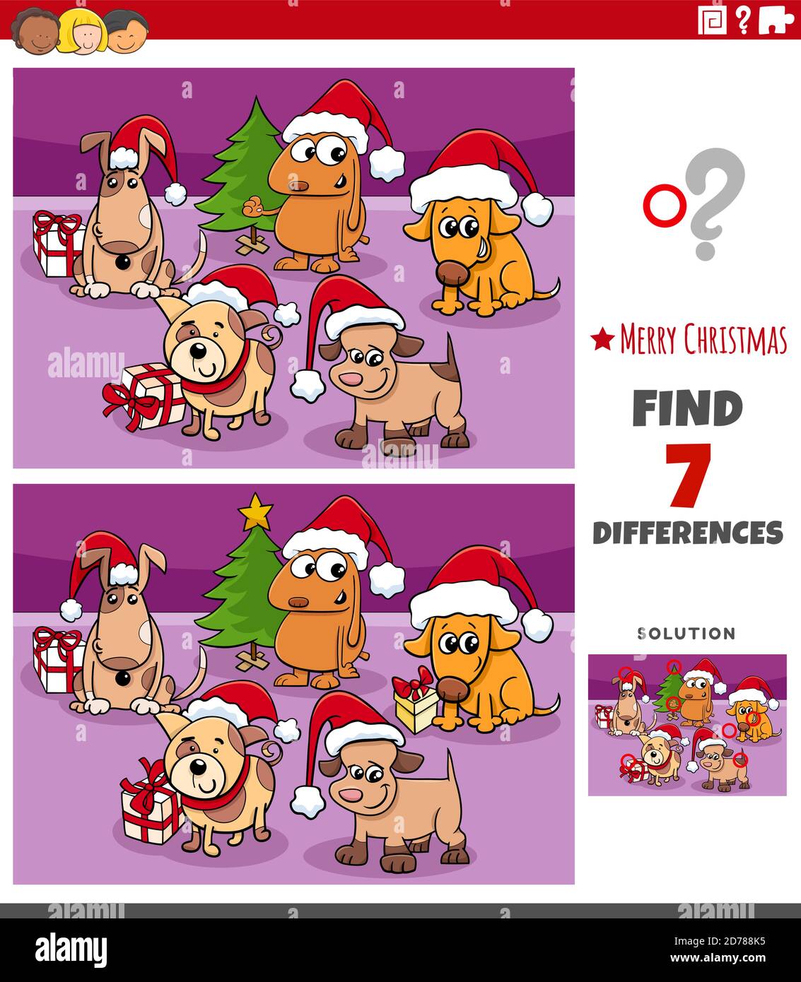 Cartoon Illustration of Finding Differences Between Pictures Educational Game for Children with ...