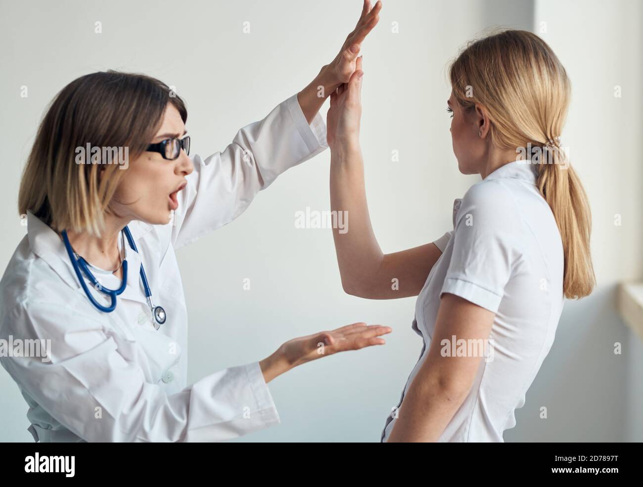 Health problems female patient and professional doctor glasses model ...