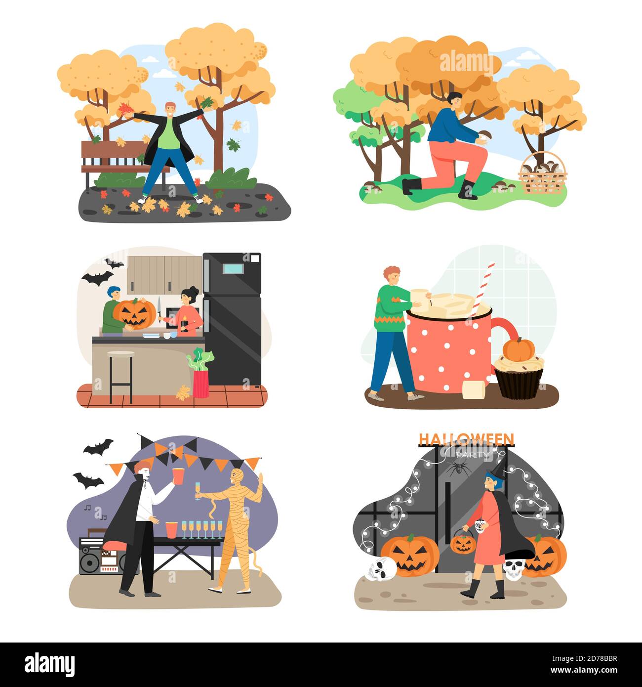 Autumn season holidays and outdoor activities concepts. Vector ...