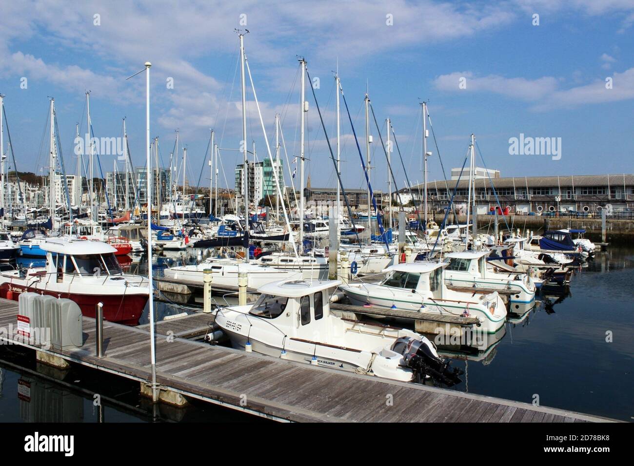 Boats in Sutton Harbour on the Barbican in Plymouth, Devon, England ...