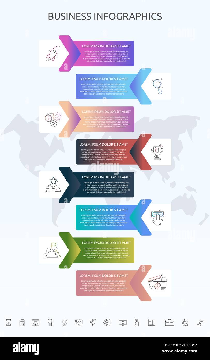Infographics rectangle with eight arrows, icons. Vector template used ...