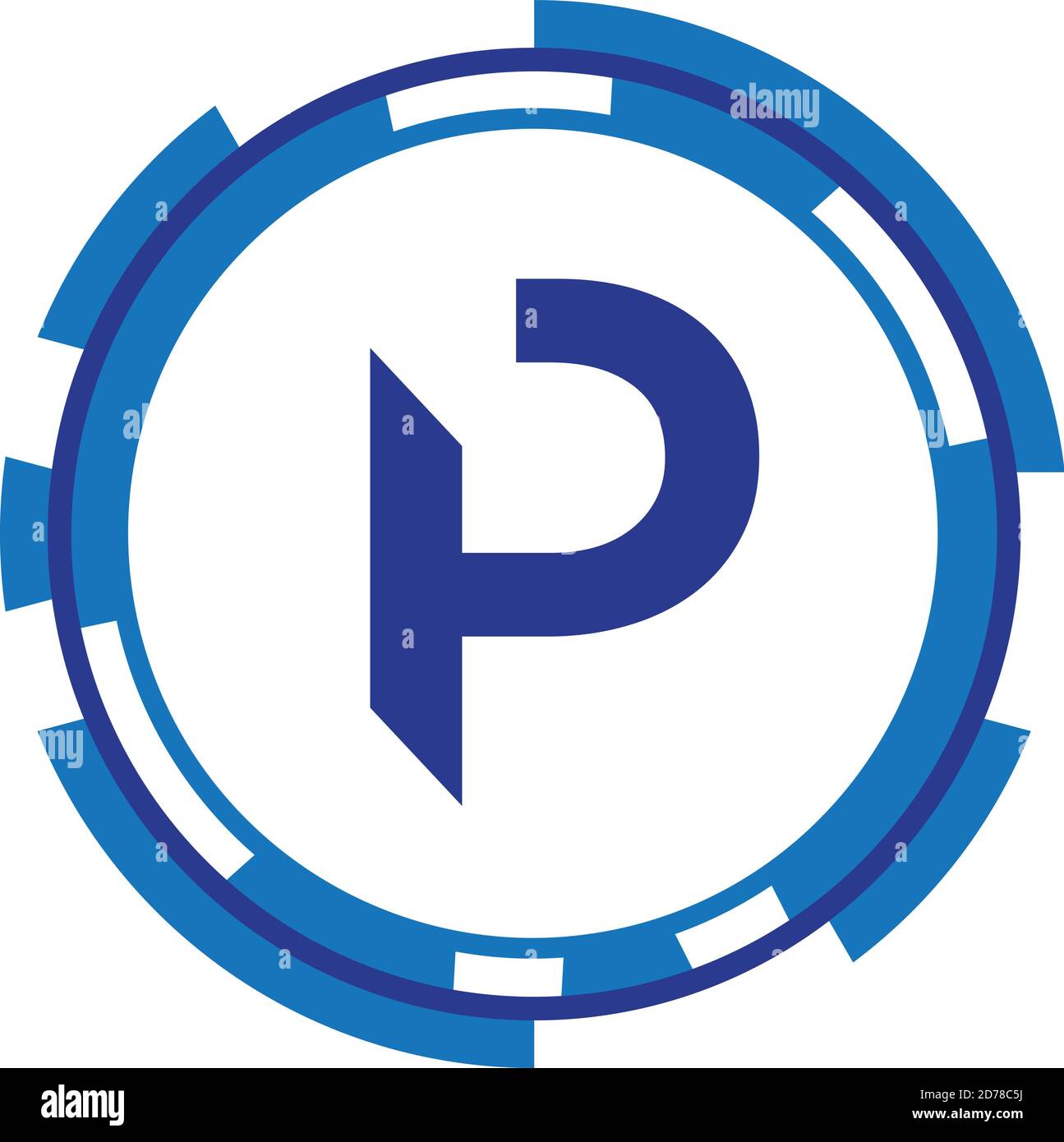 Technology orbit web rings with letter P concept design. Round ring ...