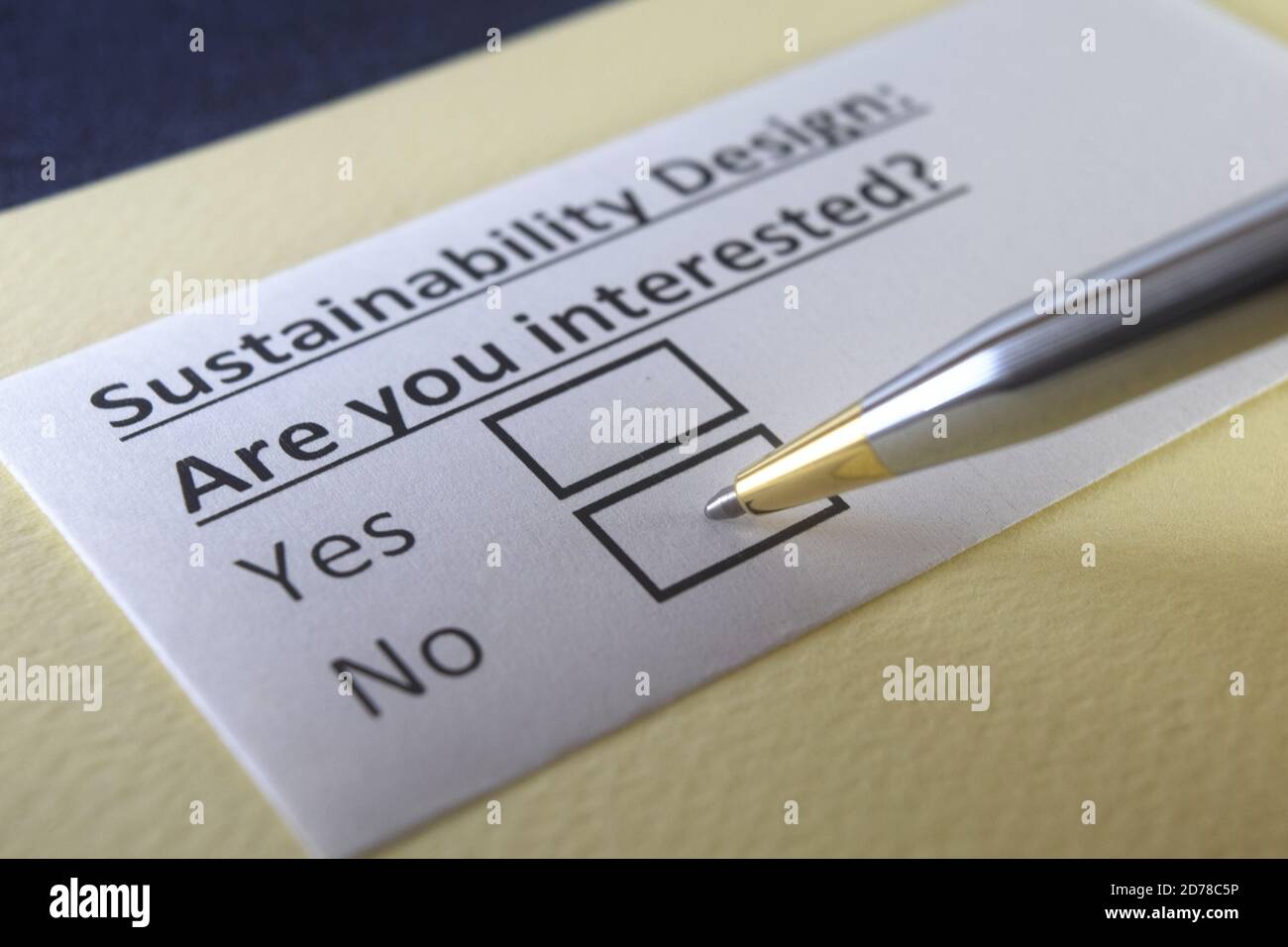 One person is answering question about sustainability design Stock ...