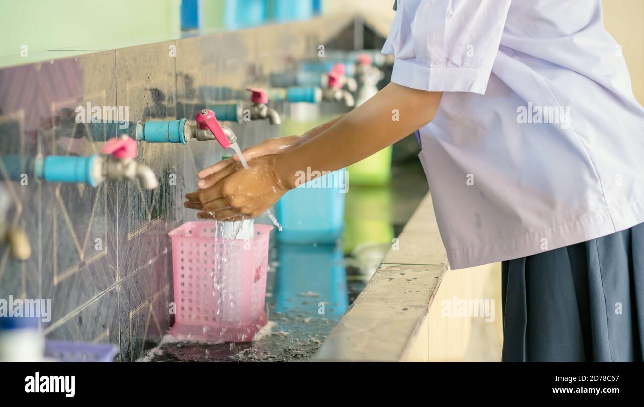 Hand washing area for cleaning to prevent the spreading of the Corona ...