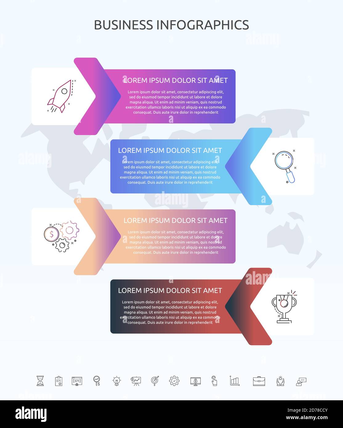 Infographics rectangle with 4 steps, arrows. Vector template used for ...
