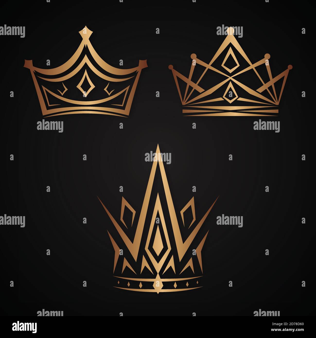 Set Of Elegance Crowns Icon Vector On The Black Background Crowns King